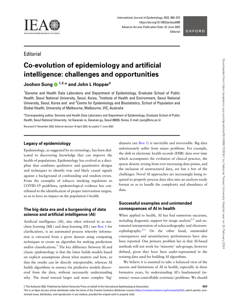 Co-Evolution of Epidemiology and Artificial Intelligence Challenges and Opportunities | PDF ...