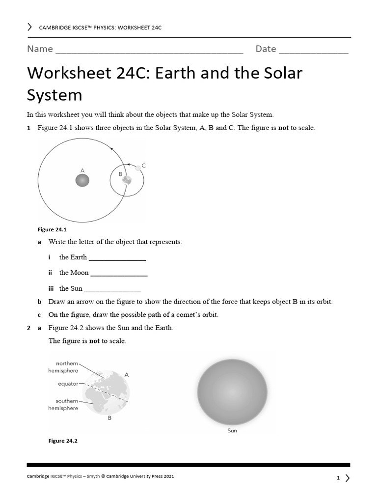 Solar System Concepts Worksheet | PDF | Planets | Sun