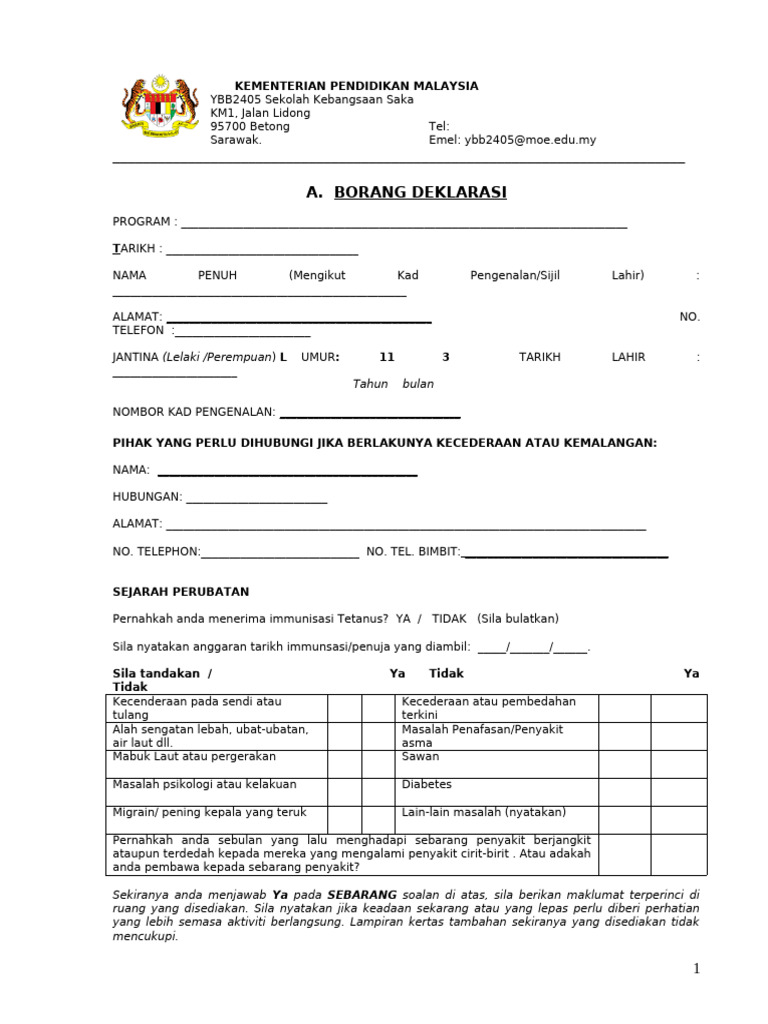 BORANG DEKLARASI MURID (1) | PDF