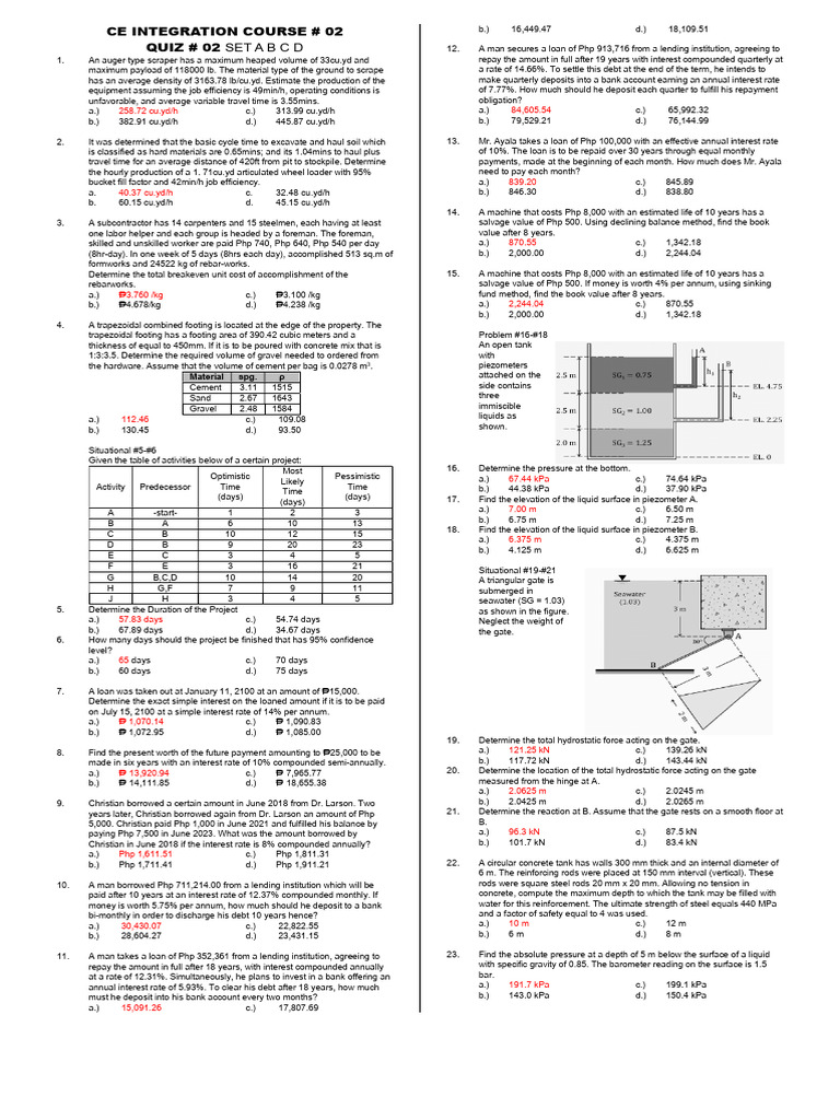 CE Integration Course Quiz Set A-D | PDF | Interest | Loans