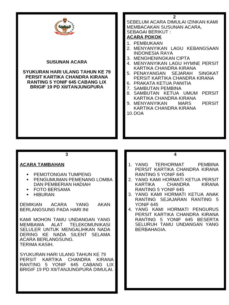 Konsep Susunan Acara Hut Persit | PDF