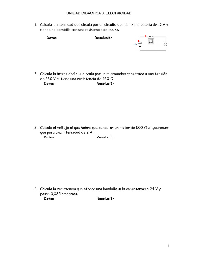UD3 - Ejercicios Ley de Ohm | PDF | Resistencia Eléctrica y Conductancia | Corriente eléctrica
