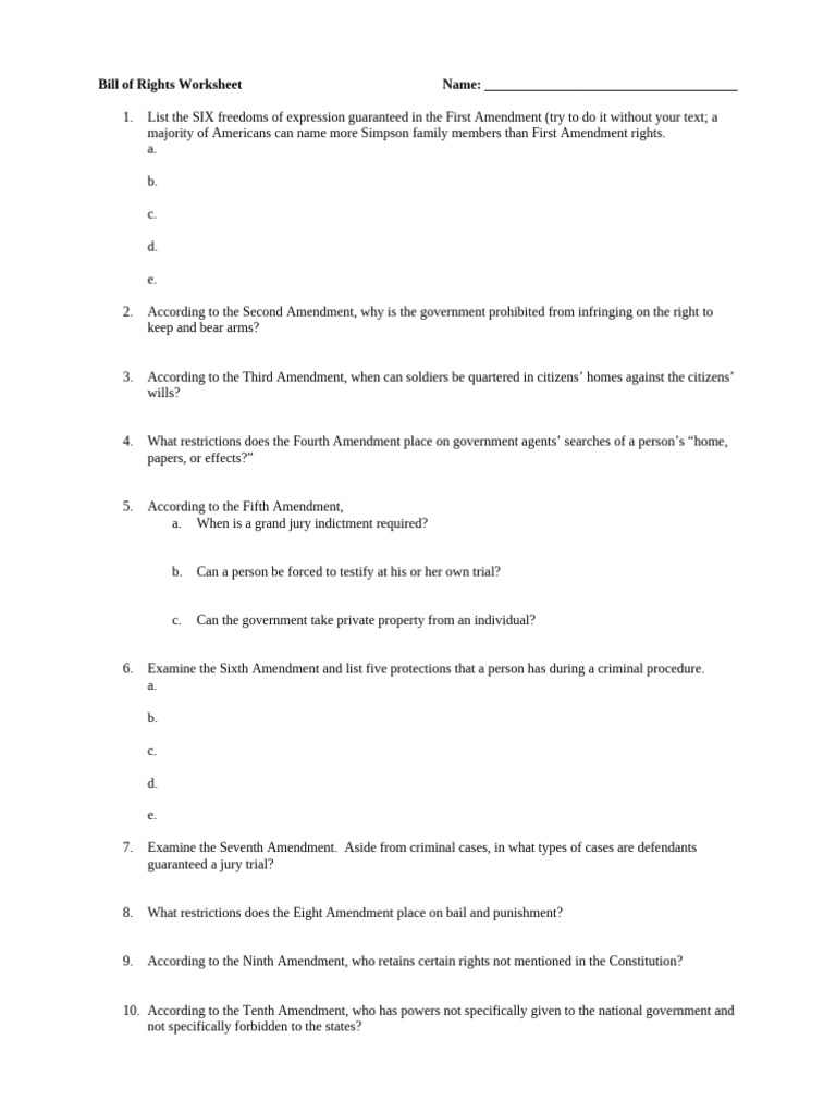 Bill of Rights Study Packet | PDF | United States Bill Of Rights ...