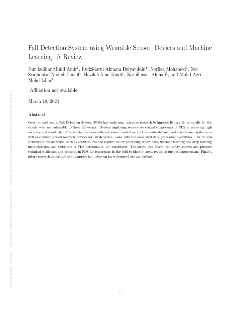 Fall Detection System Using Wearable Sensor Device | PDF | Machine ...