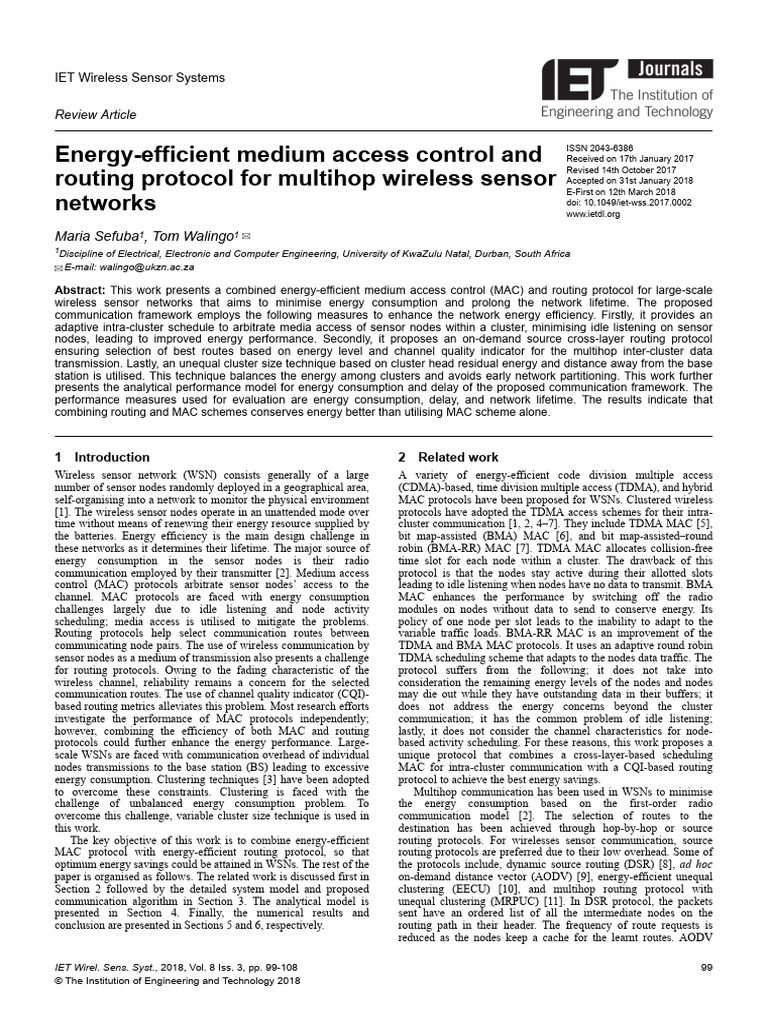 IET Wireless Sensor Systems - 2018 - Sefuba - Energy Efficient Medium Access Control and Routing ...