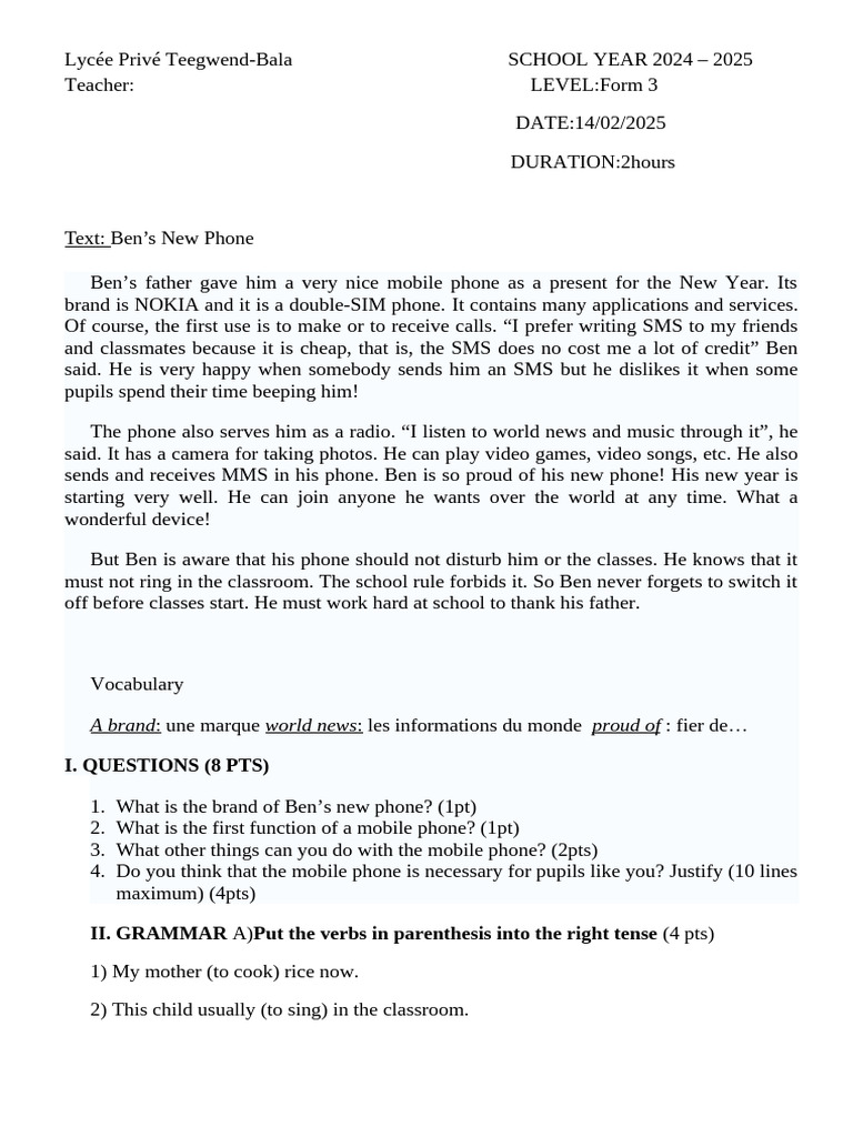 Devoir D'anglais 4 Eme 2 | PDF | Language Families | Linguistic Typology