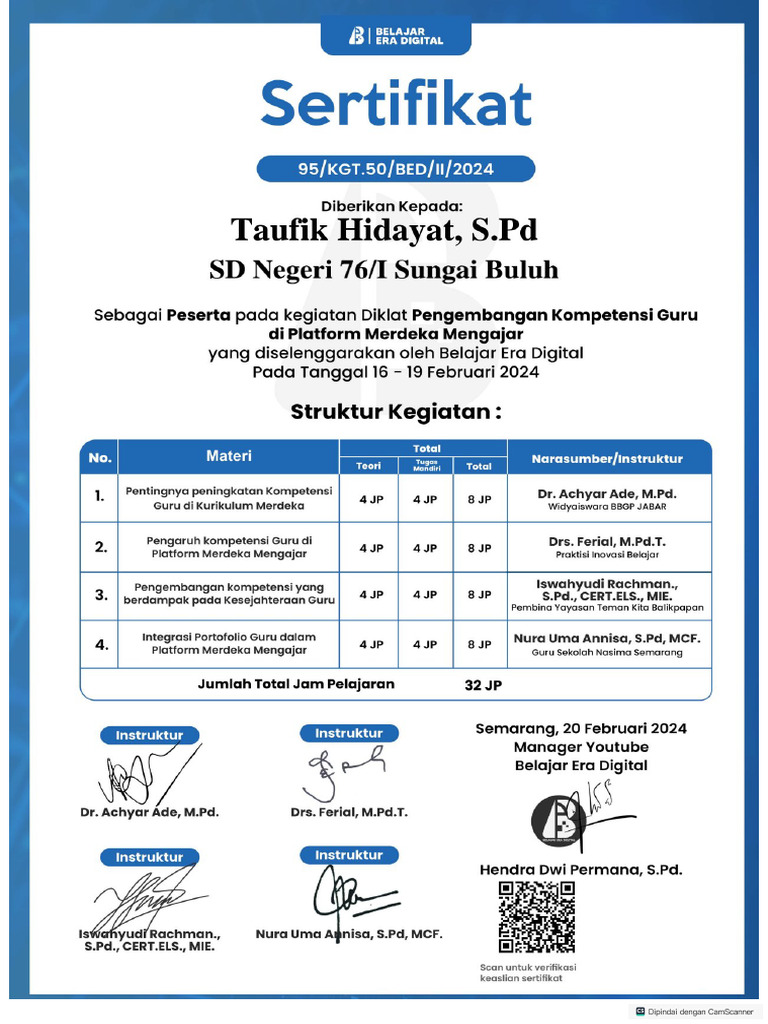 Sertifikat - Taufik Hidayat, S.PD | PDF
