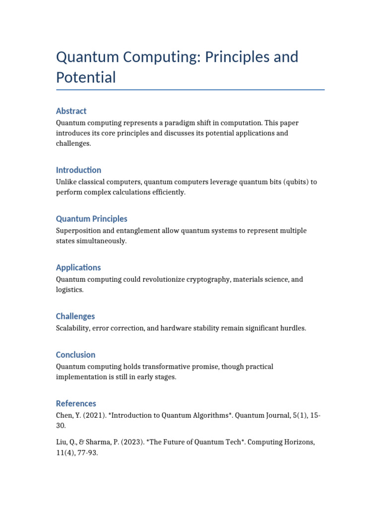 Quantum Computing Principles and Potential Scribd | PDF