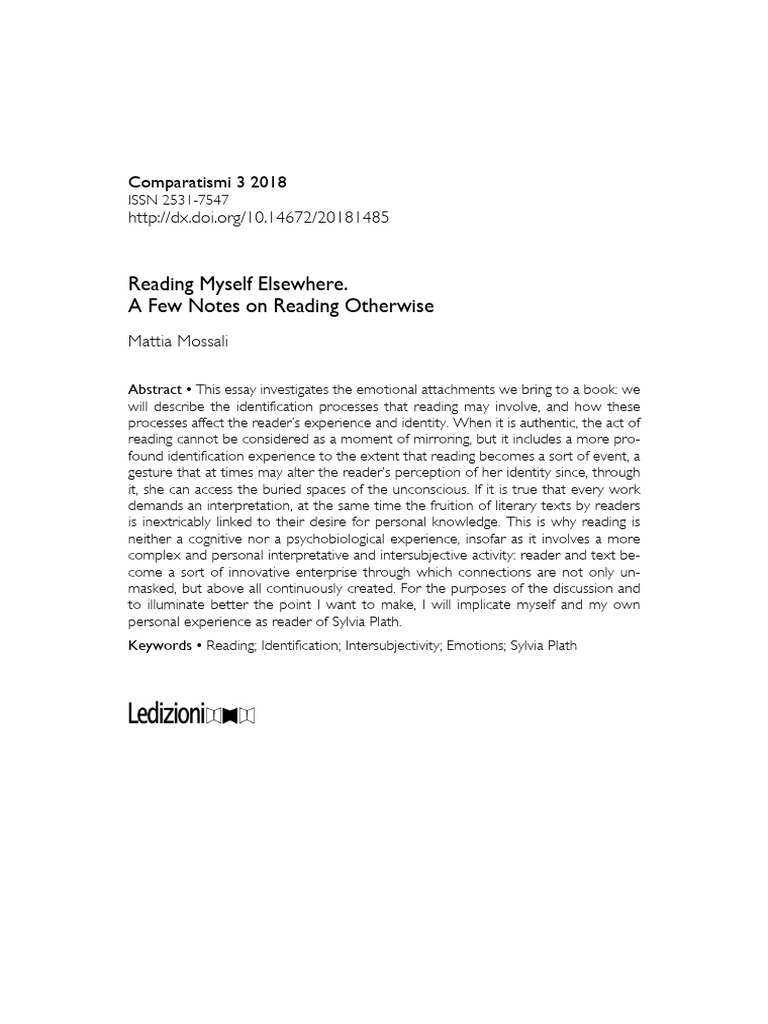 Reading Myself Elsewhere A Few Notes On | PDF | Experience | Empathy