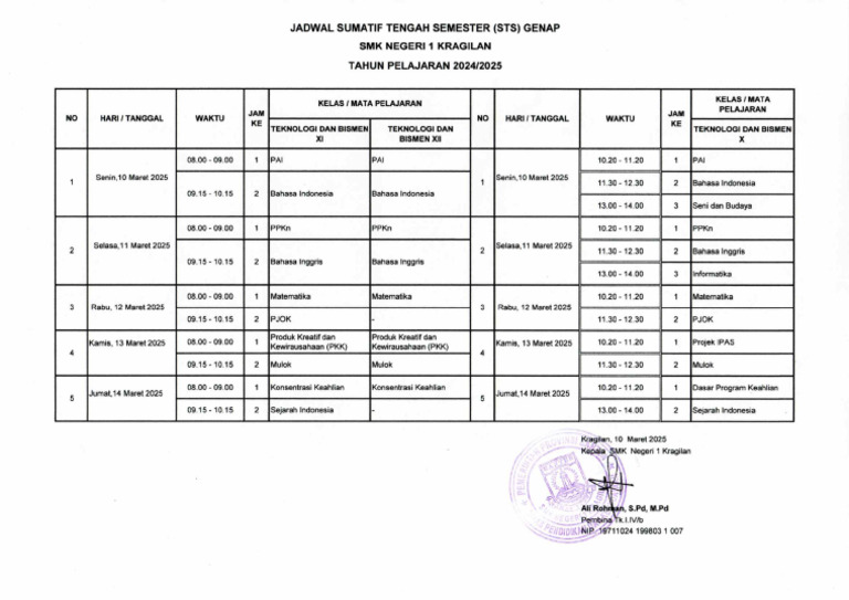Jadwal STS Genap 2025 | PDF