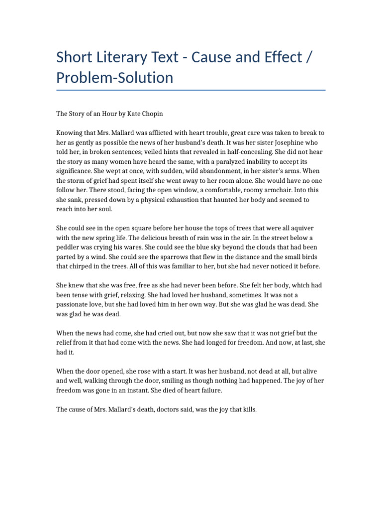Short Literary Text Cause and Effect Problem Solution | PDF