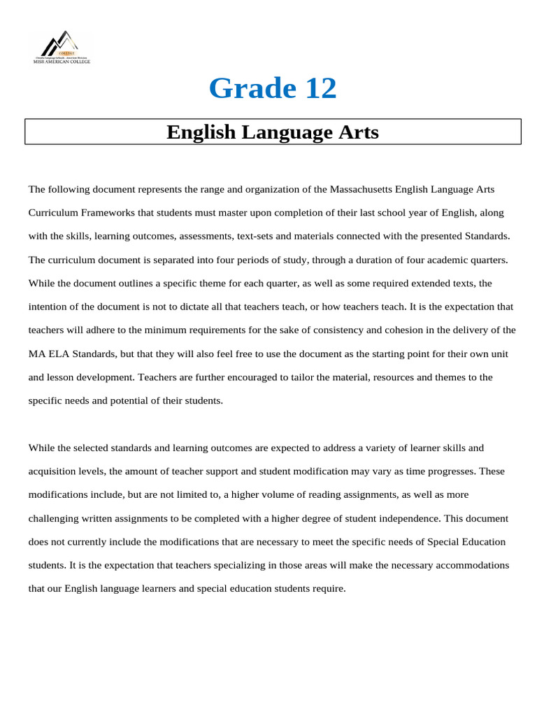ELA Scope&Sequence G.12 19-20 | PDF | Semantics | Reading Comprehension