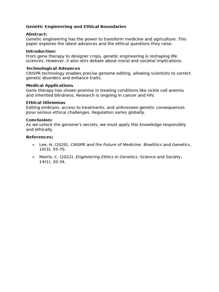 Genetic Engineering and Ethical Boundaries Abstract:: CRISPR and The ...