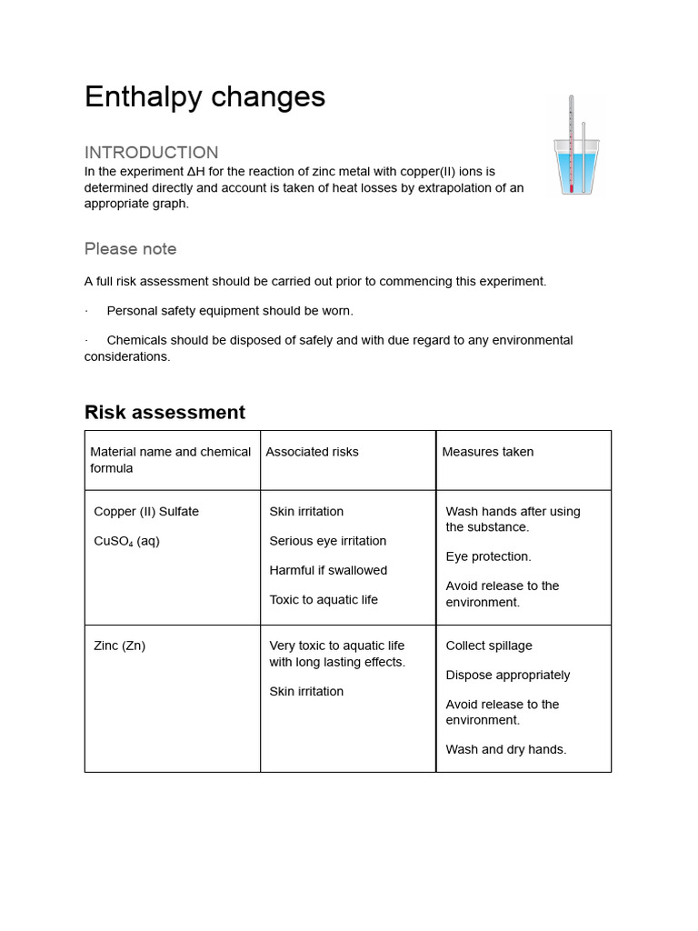 Enthalpy Change in Solution | PDF | Zinc | Chemistry