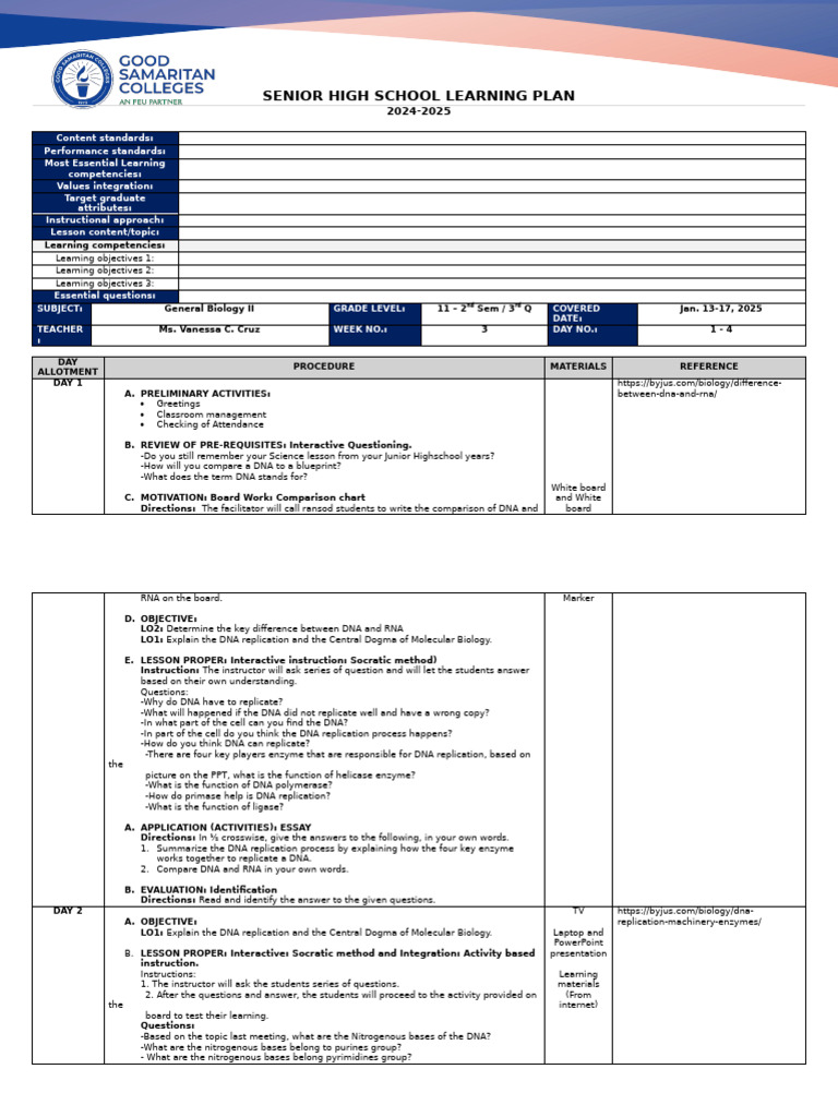 Gen. Bio 2 Sy. 24-25 2nd Sem LP Week 1 Lesson 1 | PDF | Dna | Dna ...