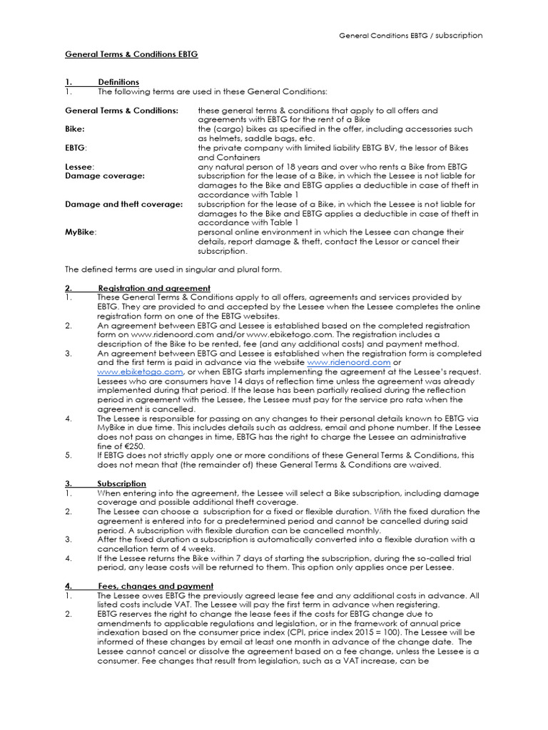 GTC EBTG ENG Consumer | PDF | Lease | Fee