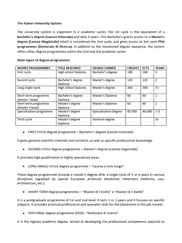 Understanding Italy's Bachelor Degrees | PDF | Academic Degree | Master ...