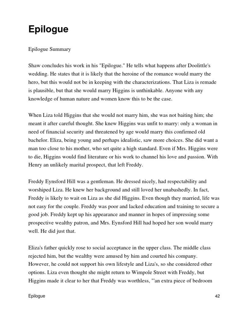 Pygmalion-Epilogue Summary | PDF | Pygmalion (Play)