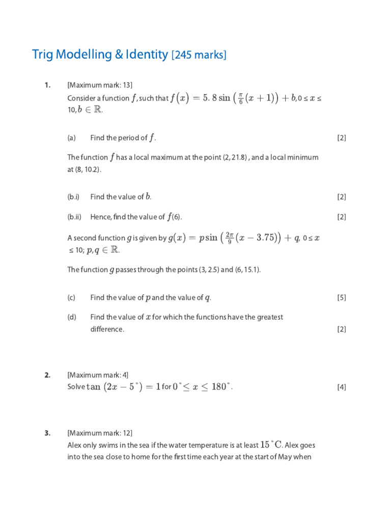Trig Modeling and Water Temperature Analysis | PDF | Circle | Tide