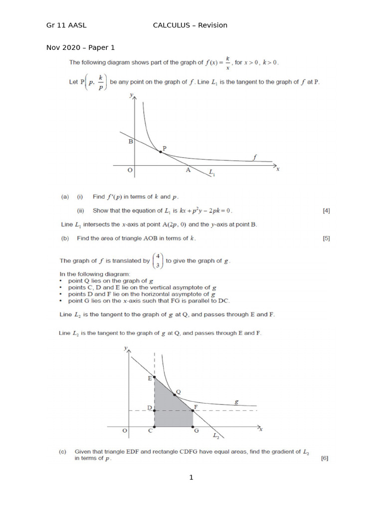 Gr 11AASL Revision Calculus_past paper | PDF