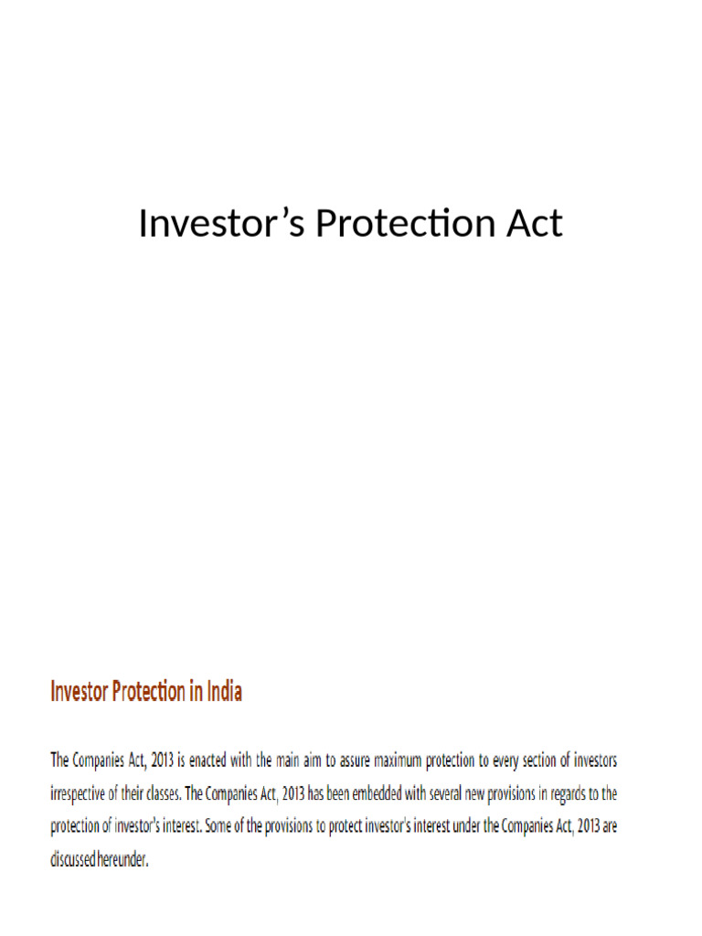 Investor's Protection Act | PDF