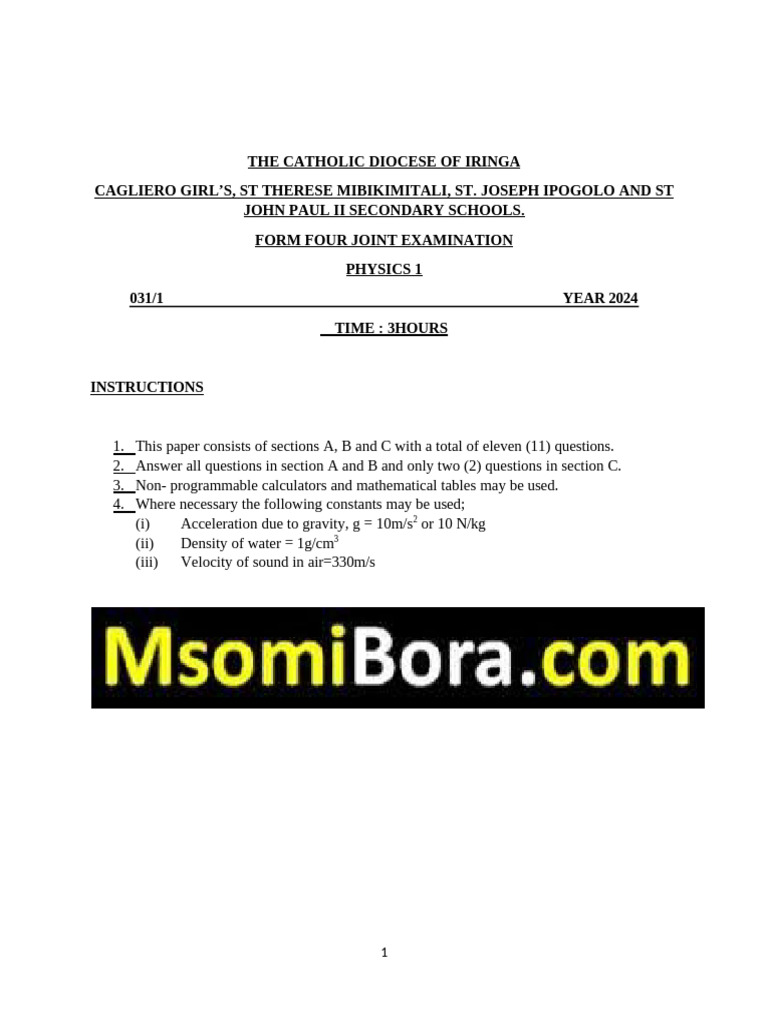 Physics 1 - Exam N Answers - Msomibora - Com57 | PDF | Diode | Bipolar Junction Transistor