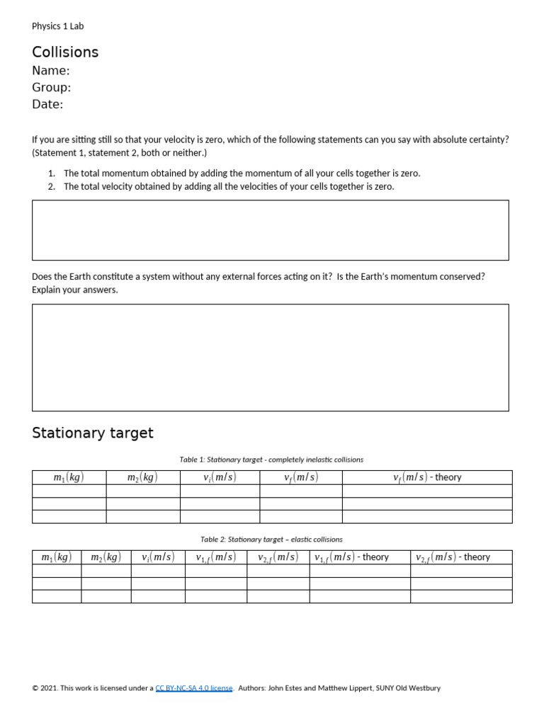 12 Collisions Worksheet | PDF | Collision | Momentum
