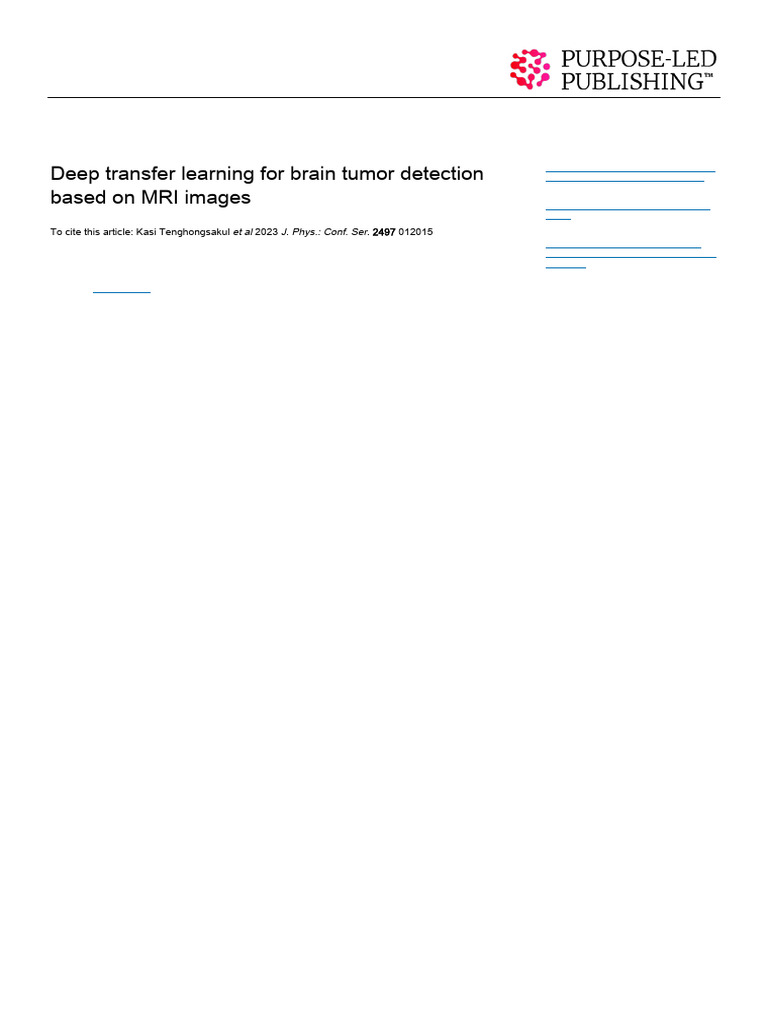 Deep Transfer Learning For Brain Tumor Detection Based On | PDF | Deep ...
