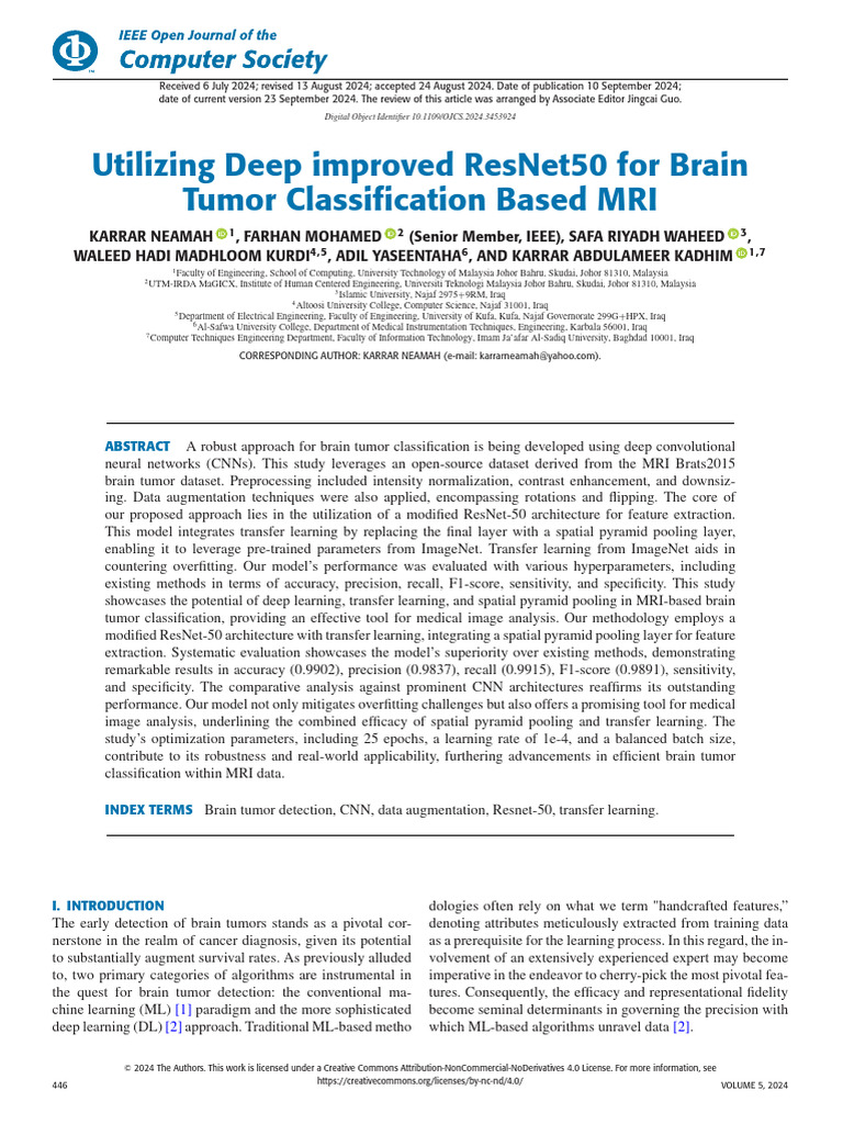 Utilizing Deep Improved ResNet50 For Brain | PDF | Magnetic Resonance Imaging | Deep Learning