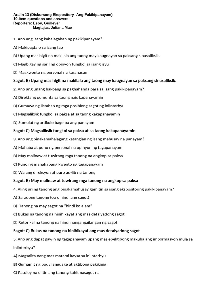 Aralin 13 Diskursong Ekspositori Ang Pakikipanayam | PDF