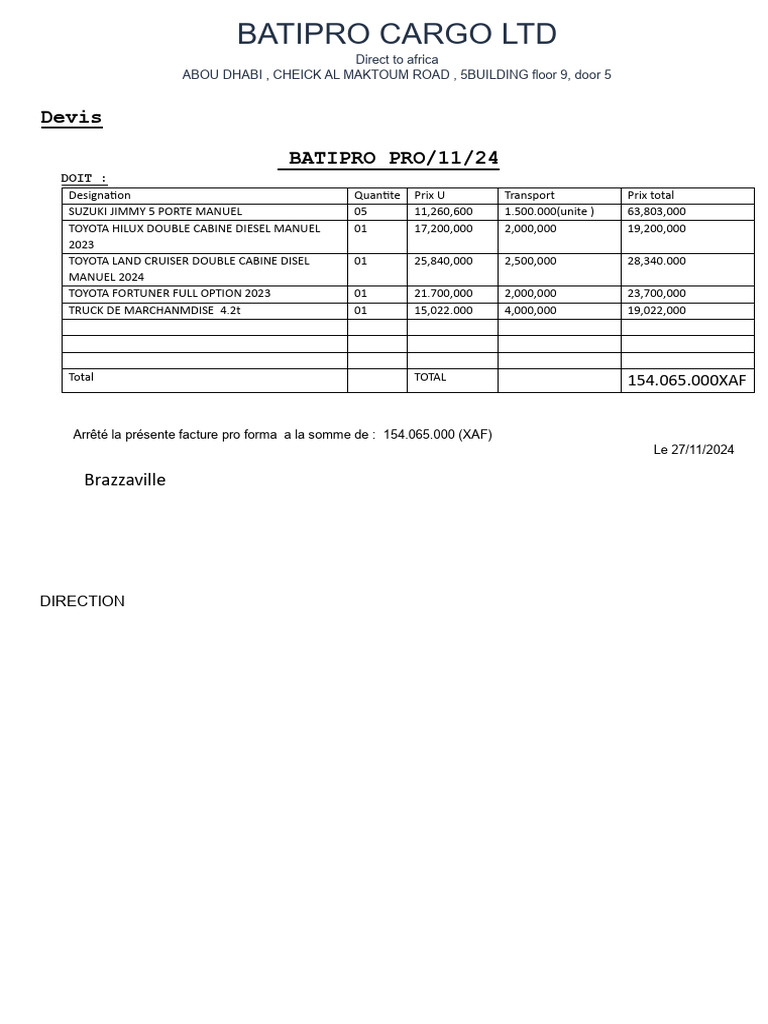 Batipro Cargo Ltd Vehicule | PDF