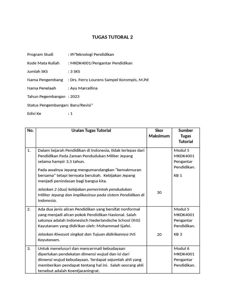 Tugas Tuton 2 Pengantar Pendidikan | PDF