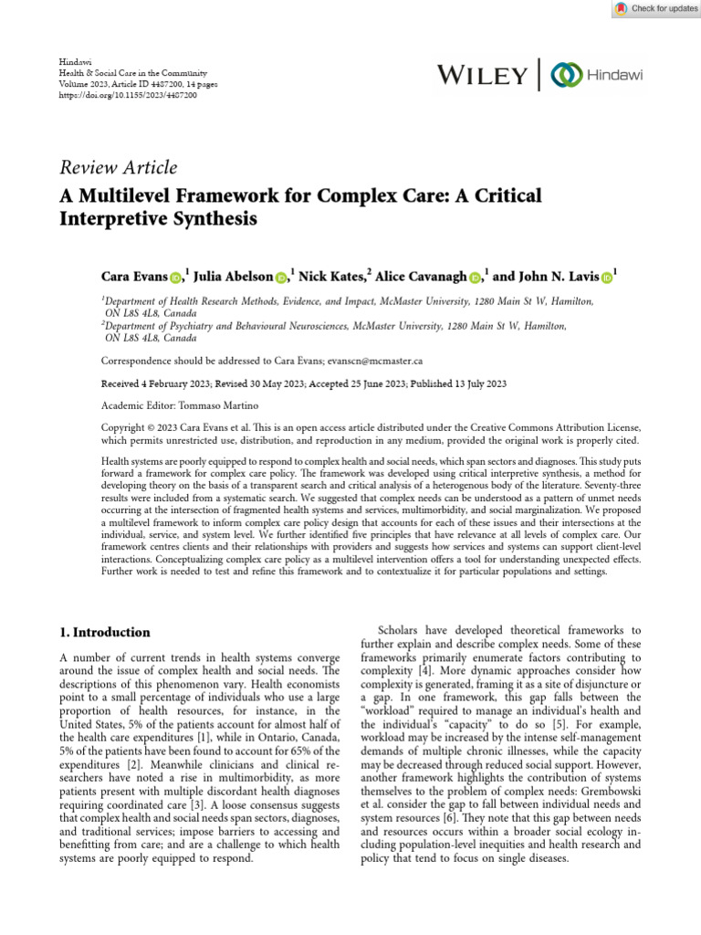 Evans-2023-A-multilevel-framework-for-complex- | PDF | Systematic Review | System