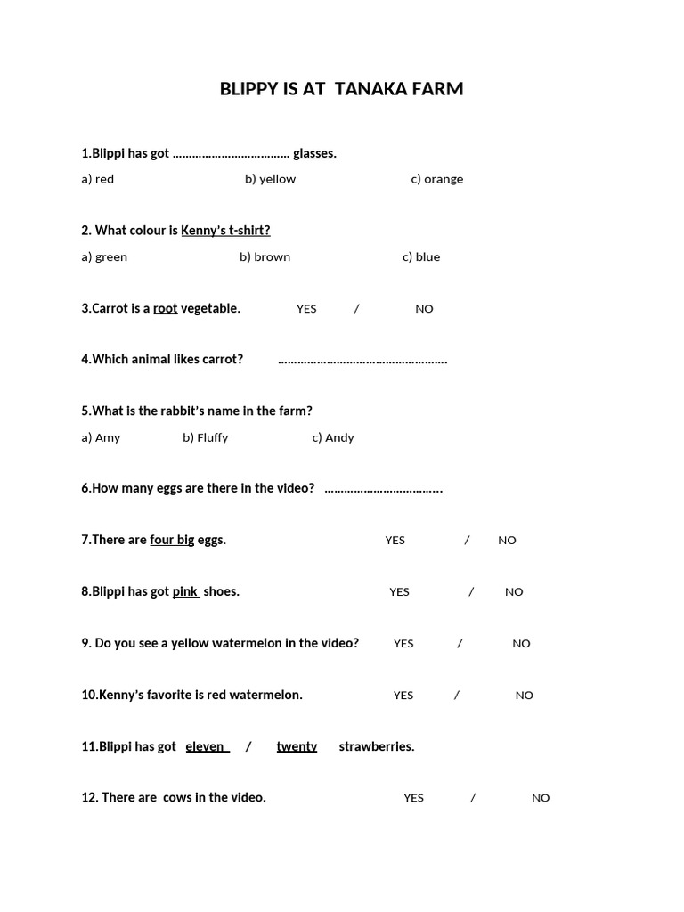 Blippy's Farm Adventure Quiz | PDF