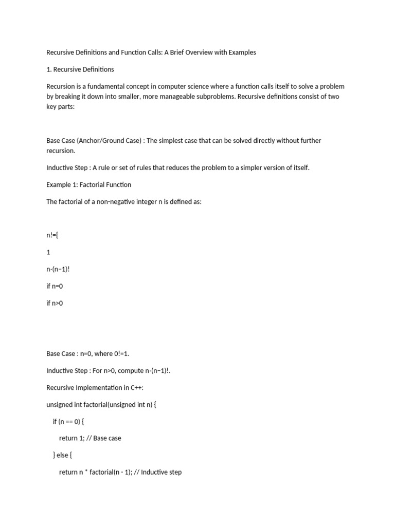 Recursive Definitions and Function Calls Group1 | PDF | Recursion | Computing