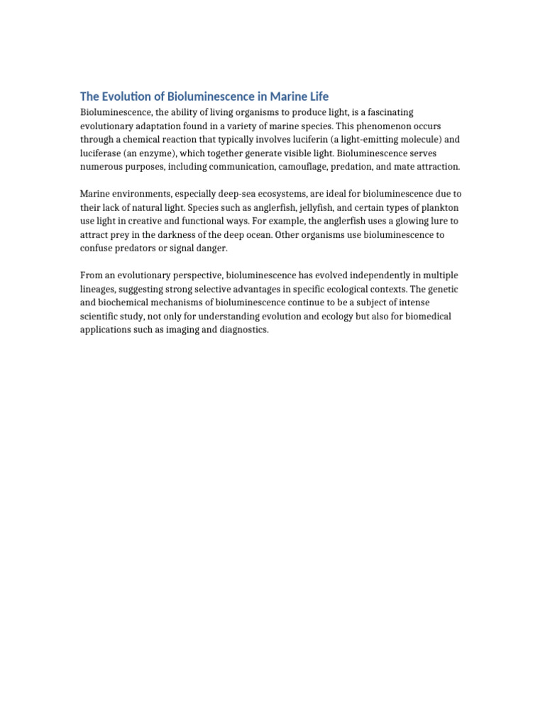 The Evolution of Bioluminescence in Marine Life | PDF