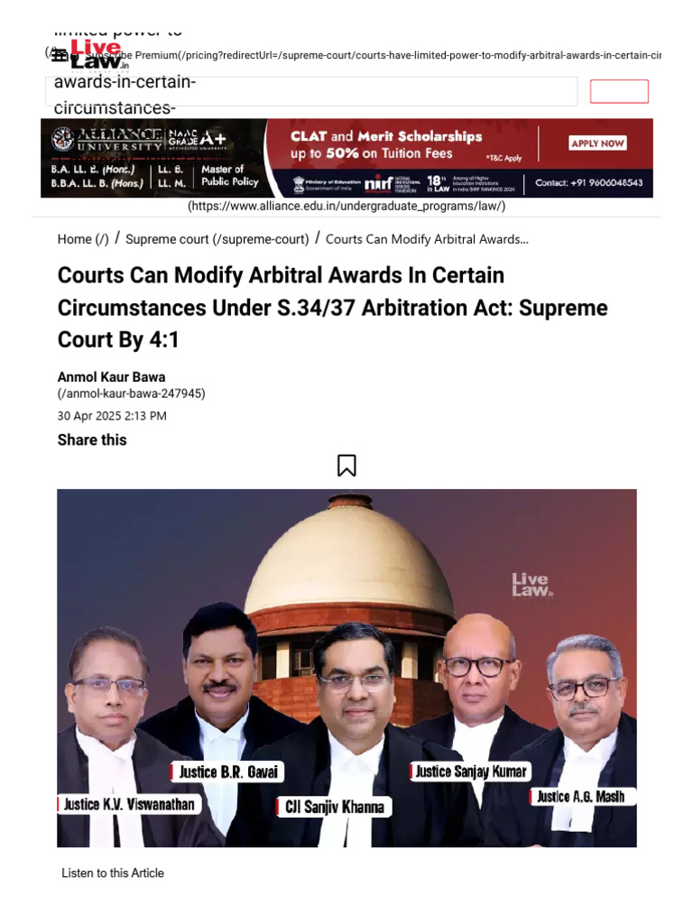 Courts Have Limited Power To Modify Arbitral Awards In Certain Circumstances Under S.34_37 ...