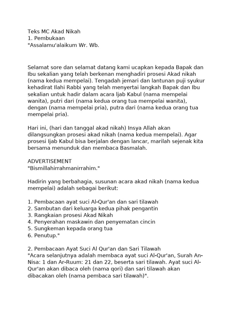 Teks MC Akad Nikah opsi 2 | PDF