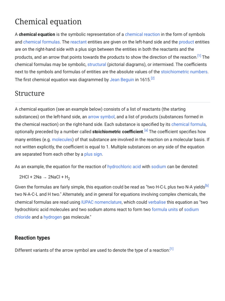 Chemical equation - Wikipedia | PDF | Physical Chemistry | Physical ...
