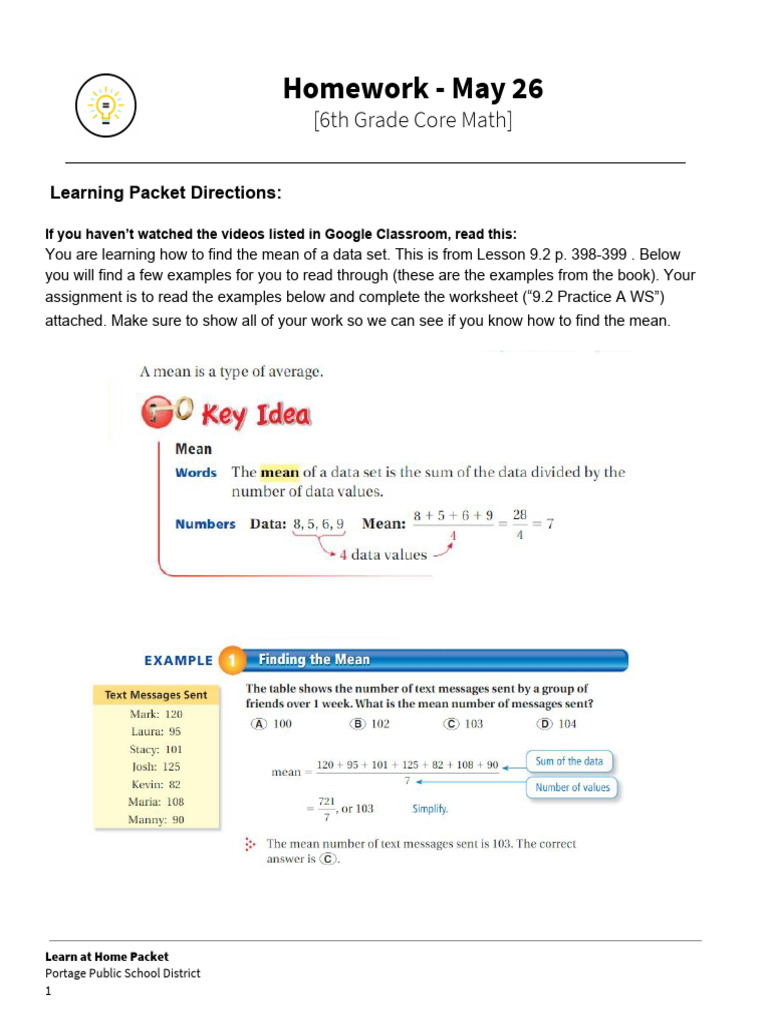 Kaitlyn Pederson - MS Math - 6 Core - PRINTABLE - Week 6 | PDF