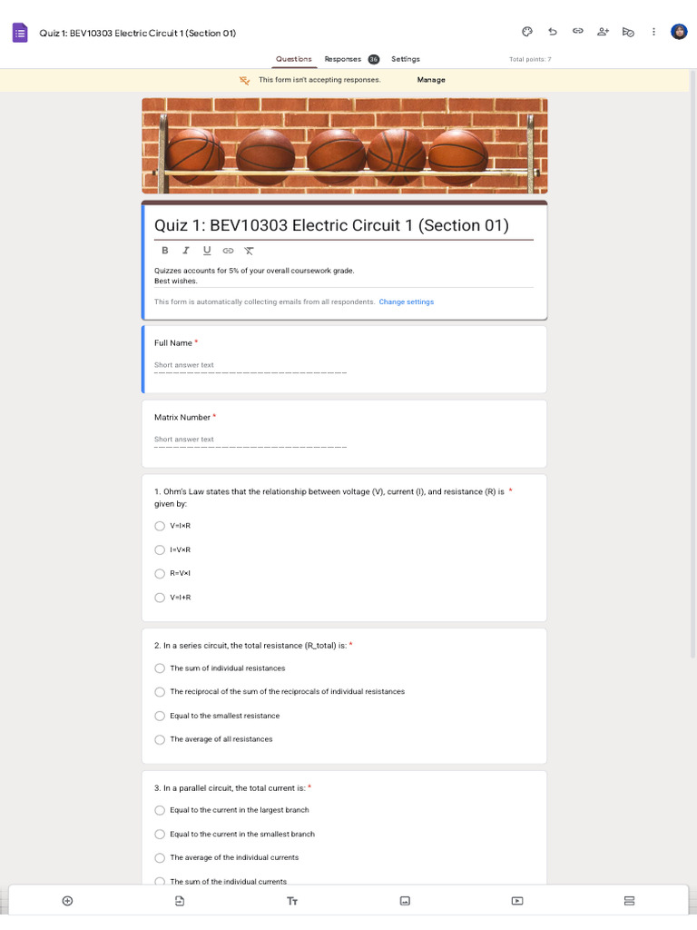 Quiz 1 - Electric Circuit 1 | PDF