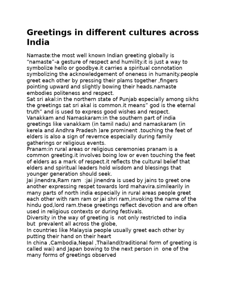 Greetings in Different Cultures Across India | PDF