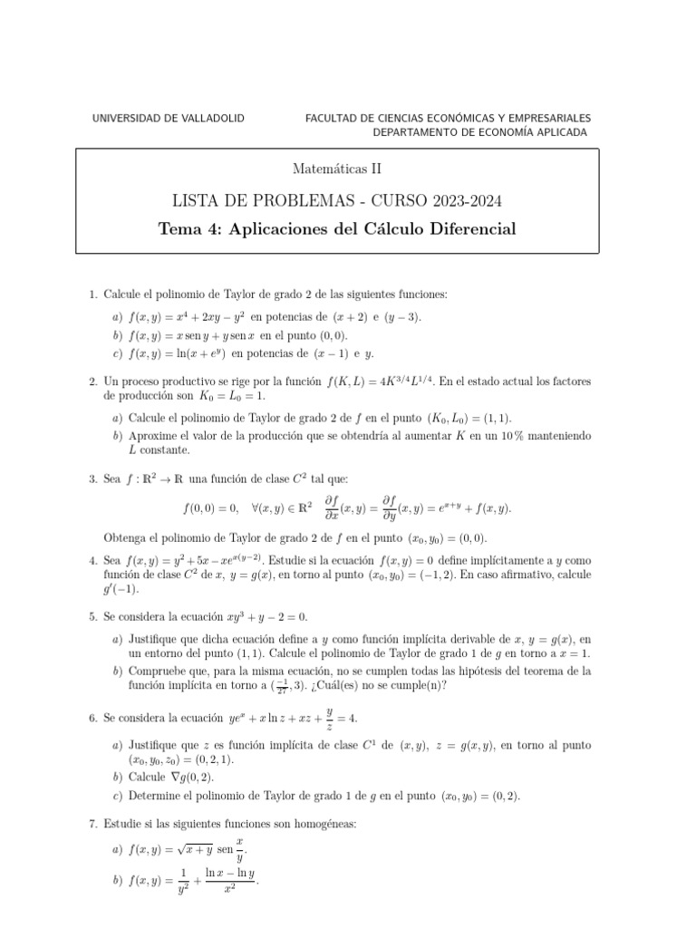 Problemas Tema4 | PDF | Ecuaciones | Relaciones matematicas