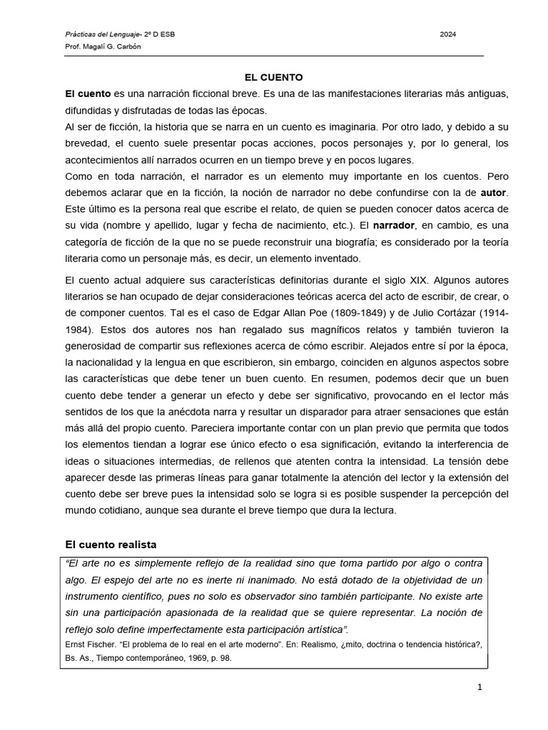 El Cuento Realista y La Novela | PDF | Narración | Cuentos