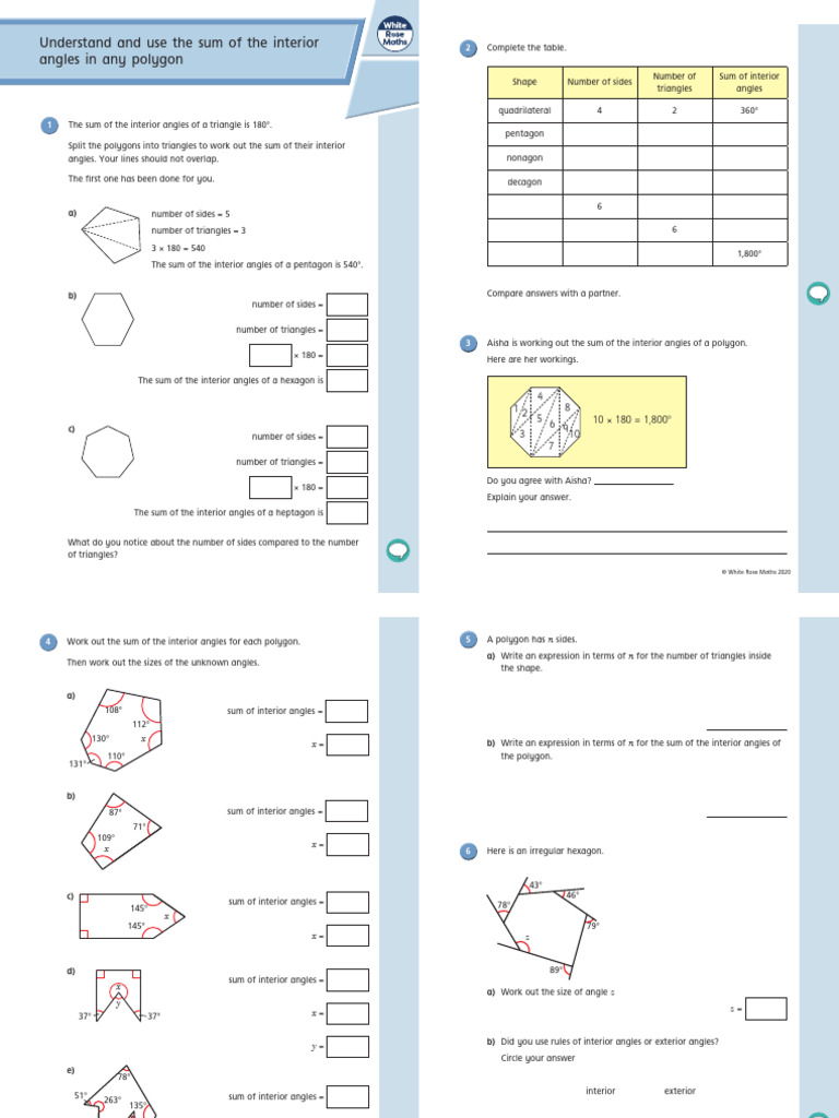 K Understand-And-Use-The-Sum-Of-The-Interior-Angles-In-Any-Polygon | PDF | Triangle | Shape