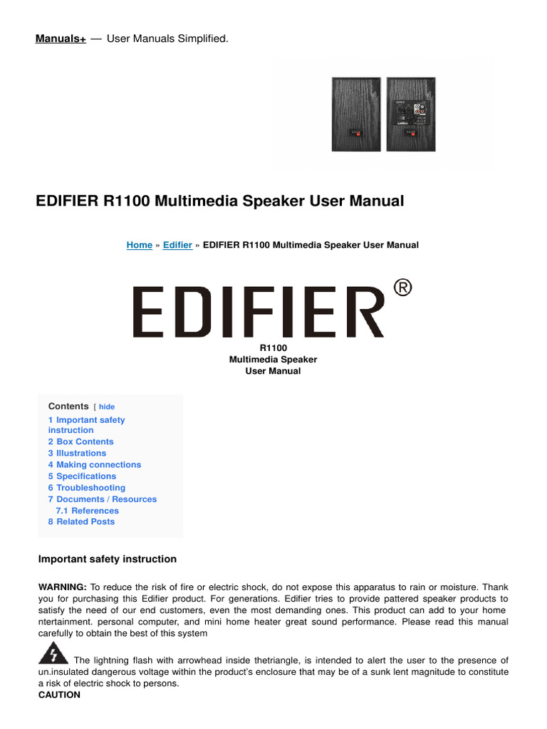 r1100 Multimedia Speaker Manual | PDF | Loudspeaker | Ac Power Plugs ...