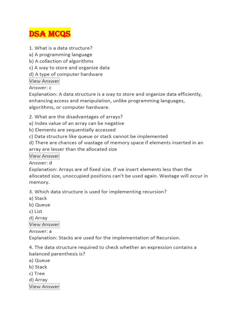 DSA MCQs | PDF | Queue (Abstract Data Type) | Pointer (Computer Programming)