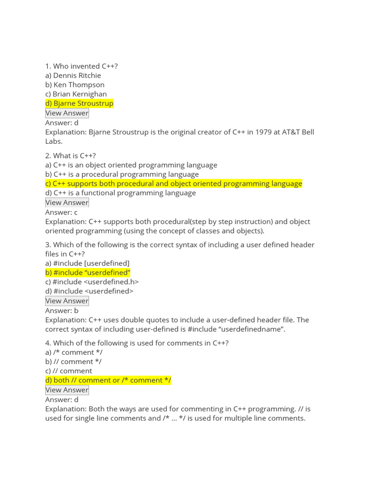 C++ MCQ | PDF | C++ | Pointer (Computer Programming)
