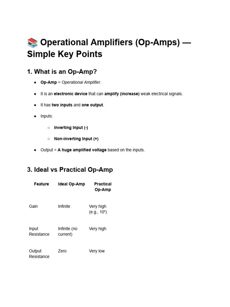 ? Operational Amplifiers (Op-Amps) - Simple Key Points | PDF ...
