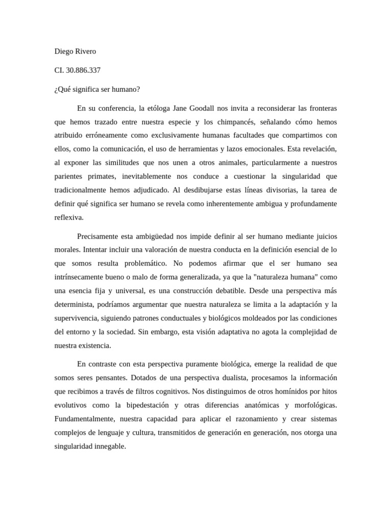 Qué Significa Ser Humano Diego Rivero | PDF | Humano | Sociedad